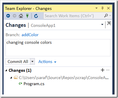 How to commit and visualize code on different branches in Visual Studio – 089 – Sara Ford's Blog